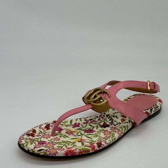 Gucci | Shoes | Gucci Marmont Double Gg Logo Leather Thong T Strap Flat ...